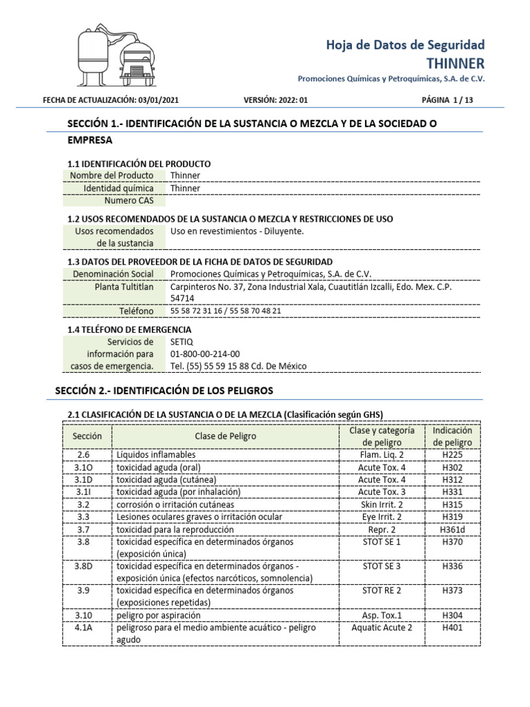 THINNER | Descargar gratis PDF | Administración de Seguridad y Salud ...
