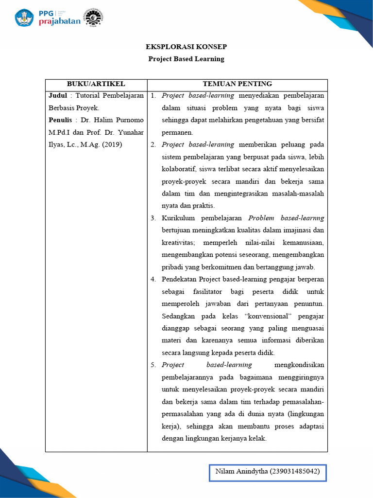 Eksplorasi Konsep (Review Project Based Learning) | PDF