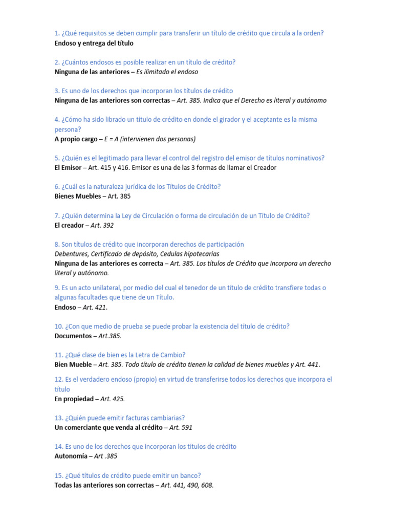 Preguntas Primer Parcial Derecho Mercantil II ) | PDF | Instrumento negociable | Pagaré