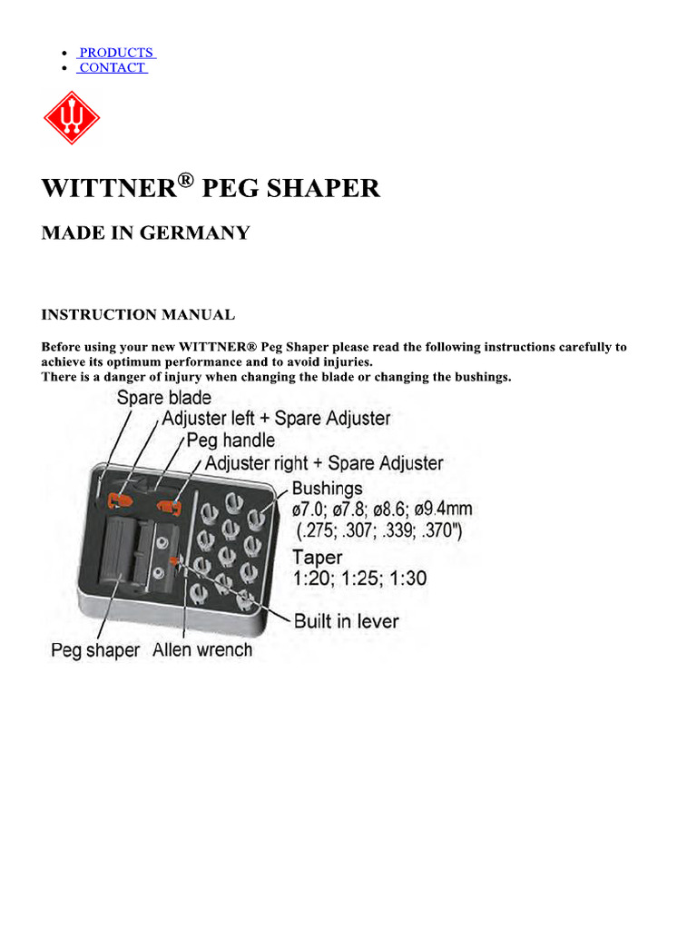 WITTNER® - Peg Shaper, INSTRUCTION MANUAL, Made in Germany | PDF