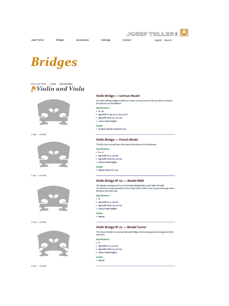 Josef Teller OHG - Bridges For Stringed... Anjo and Mandolin - The Teller Bridges | PDF