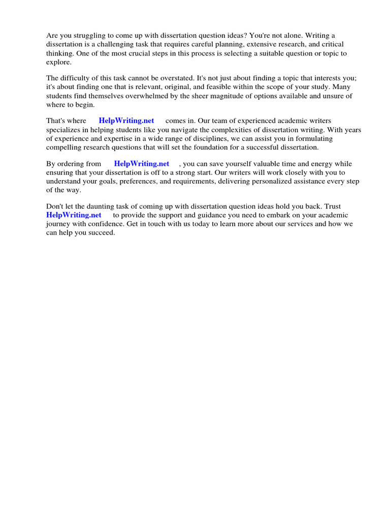 Dissertation Question Ideas | PDF | Thesis | Essays