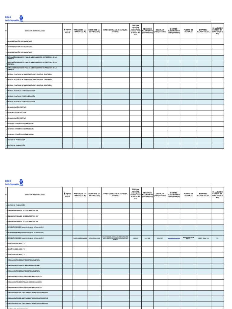 Formato para Inscripcion de Cursos | PDF | Documento de identidad
