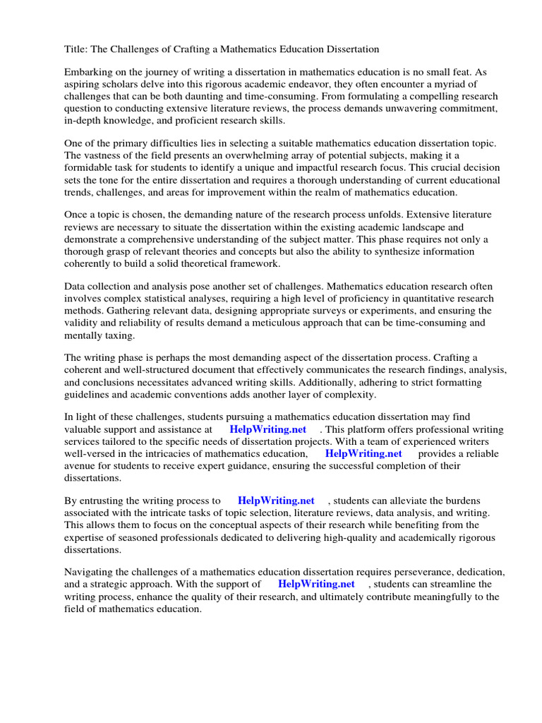 Maths Education Dissertation Topics | PDF | Thesis | Mathematics