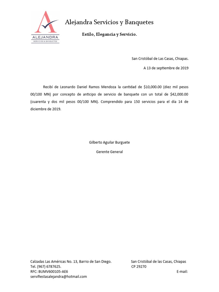 Recibo Simple de Dinero para Banquete | PDF
