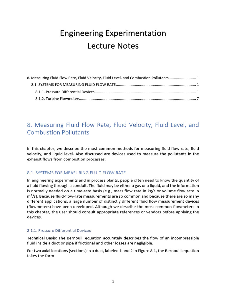 Chapter 8 Measuring Fluid Flow Rate, Fluid Velocity, Fluid Level, and ...