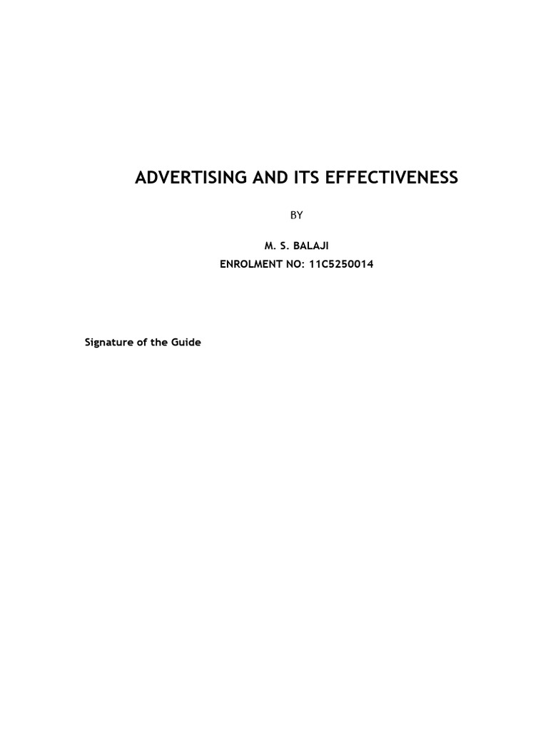 Project On Advertising Its Effectiveness | Download Free PDF ...
