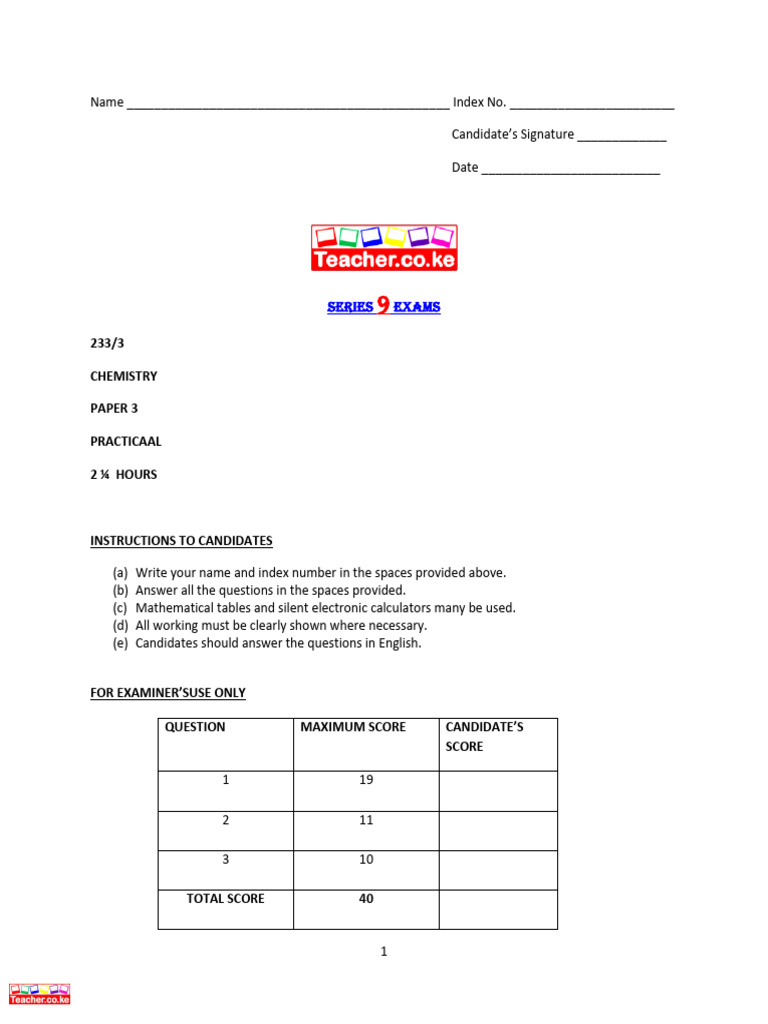 Chemistry Practical Exam 9 Questions | PDF | Titration | Chemistry