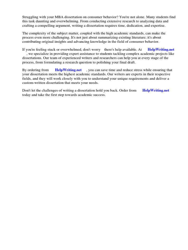 Mba Dissertation On Consumer Behaviour | PDF | Consumer Behaviour ...