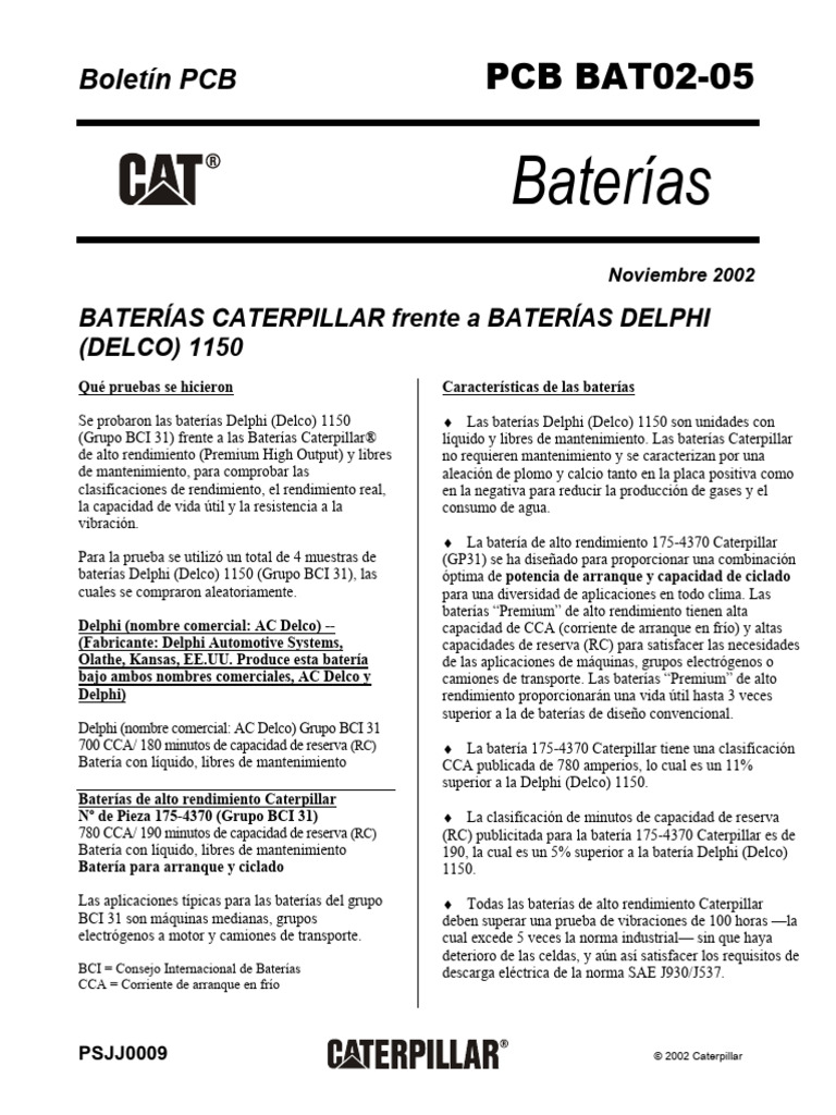 BATERÍAS CATERPILLAR | PDF | Distribuidor | Placa de circuito impreso