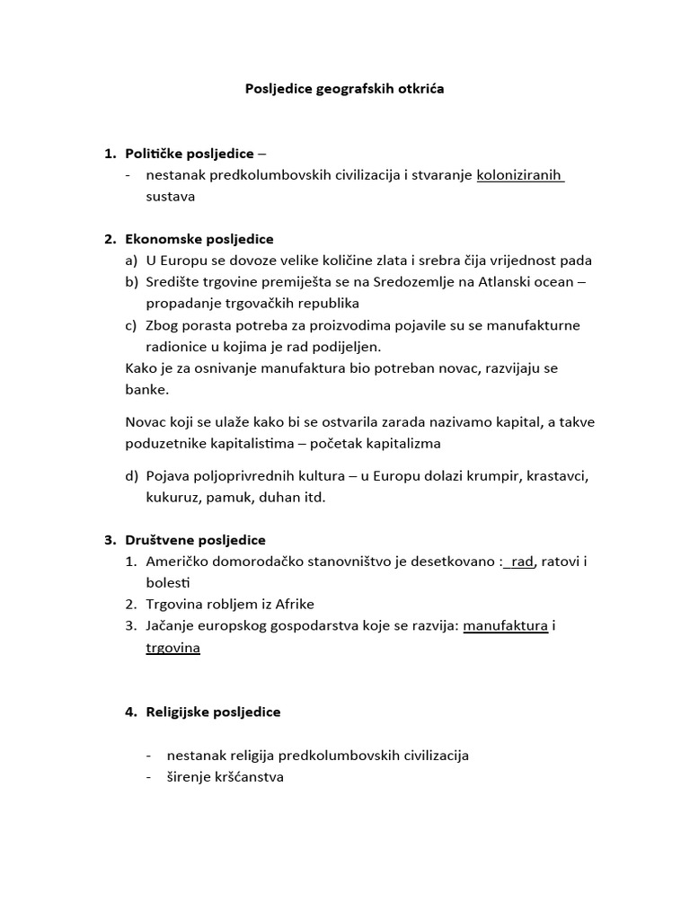 Posljedice Geografskih Otkrića | PDF