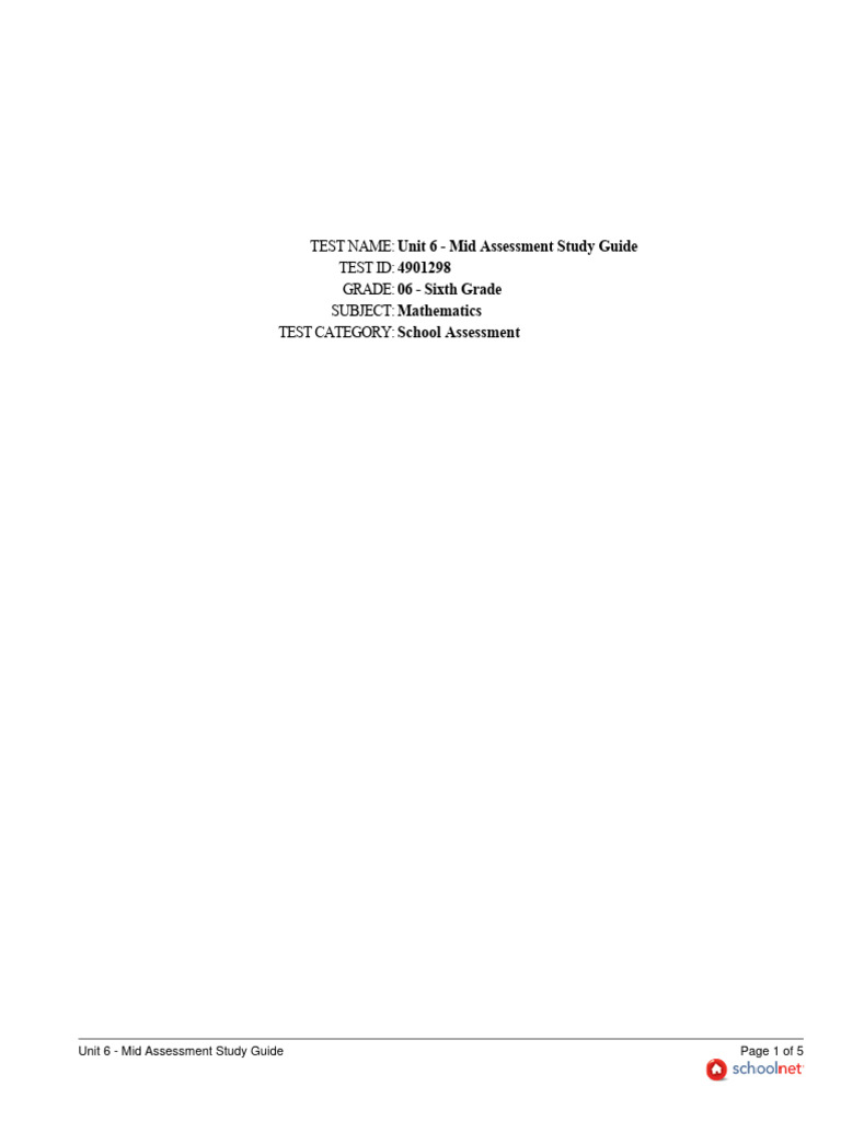 Unit 6 - Mid Assessment Study Guide | PDF | Equations | Algebra