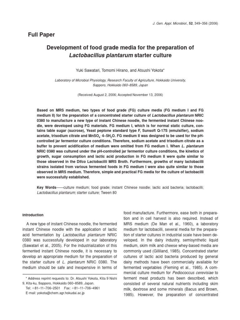 Development of Food Grade Media | PDF | Lactobacillus | Fermentation