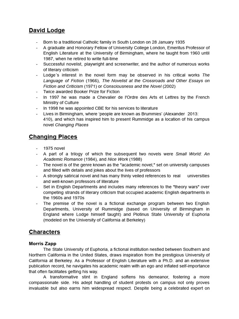 Changing Places - DAVID LODGE | PDF | Novels