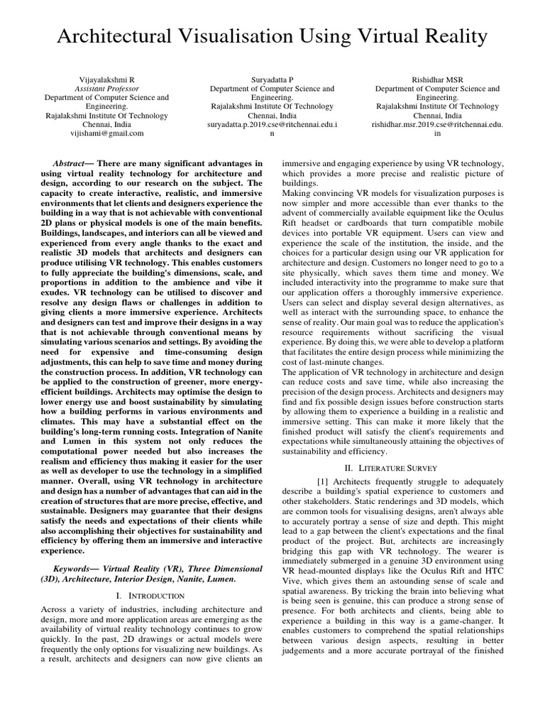 Architectural Visualisation Using Virtual Reality | PDF | Virtual Reality | Rendering (Computer ...