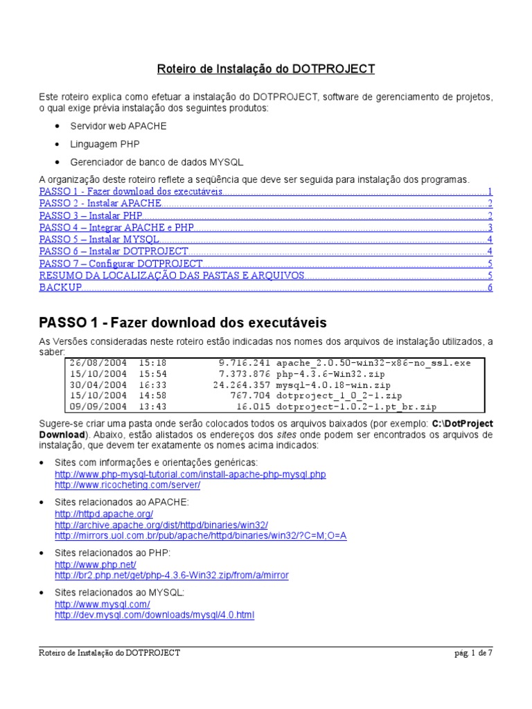 Instalacao DotProject | PDF | Cópia de segurança | Php