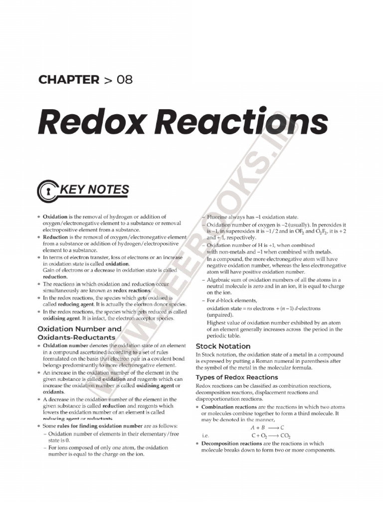 Redox Reactions Pdf