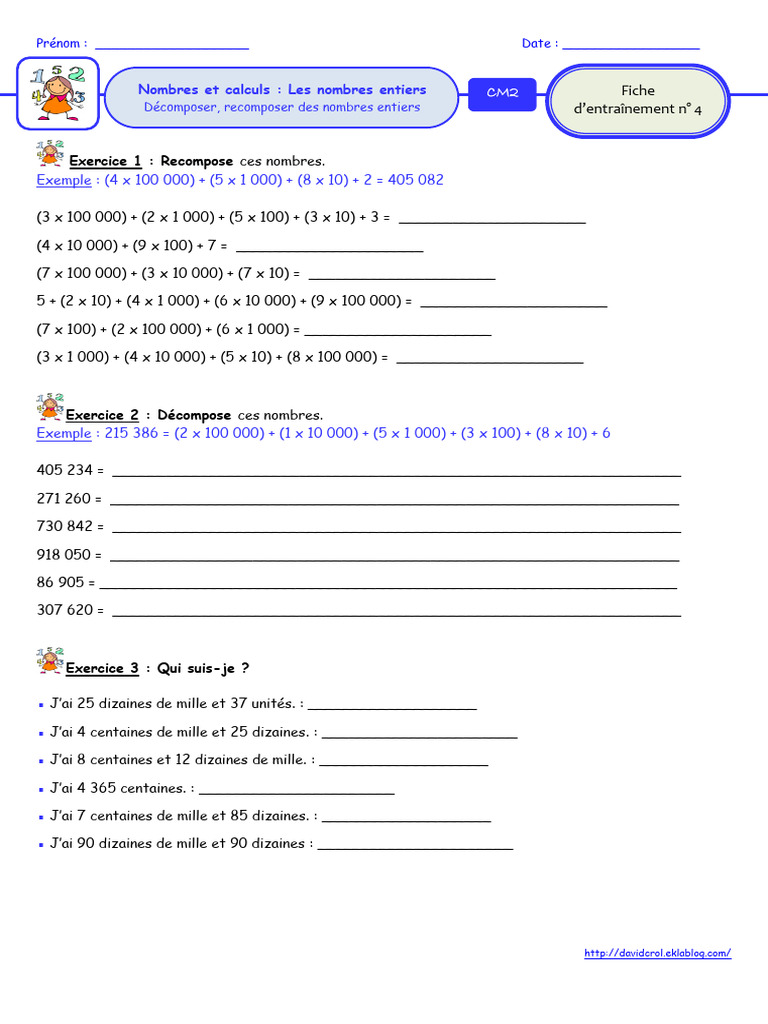 Décomposition des grands nombres CM2 | PDF