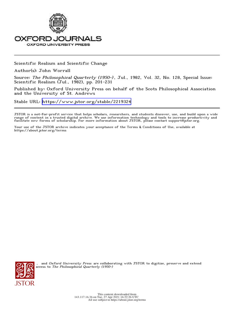 Worral Scientific Realism Scientific Change | PDF | Theory | Karl Popper