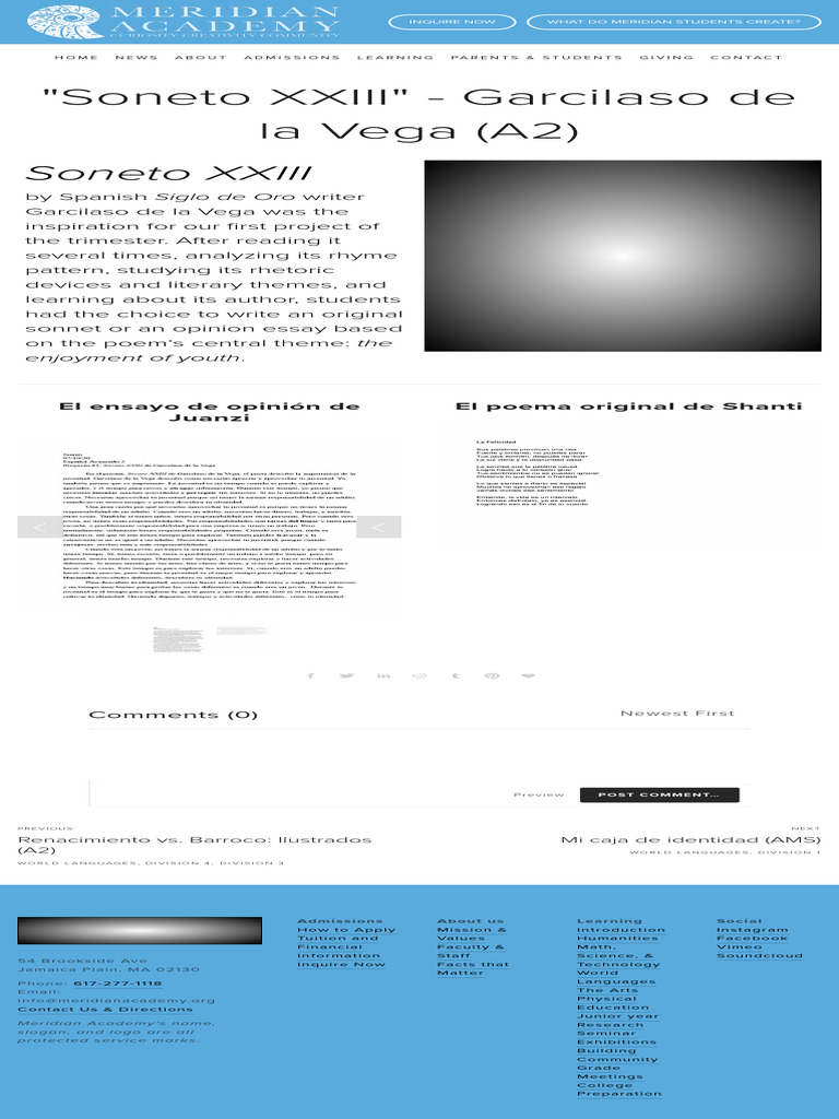 Soneto XXIII - Garcilaso de La Vega (A2) - Meridian Academy | PDF