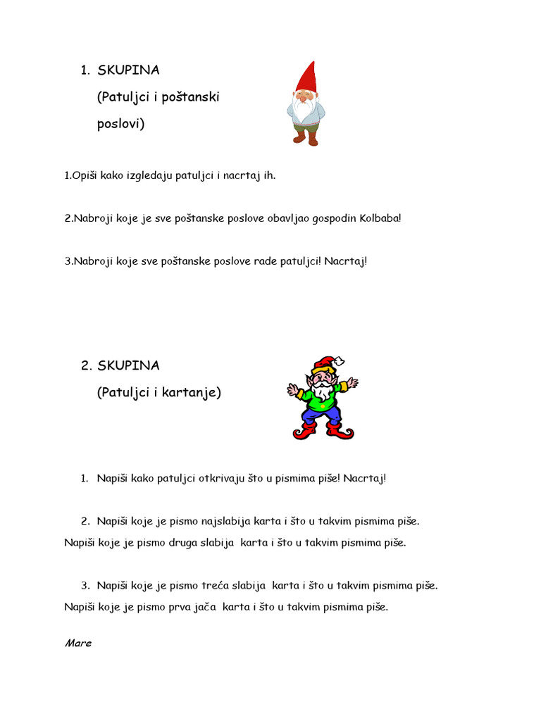 postarska bajka, grupni rad mare | PDF