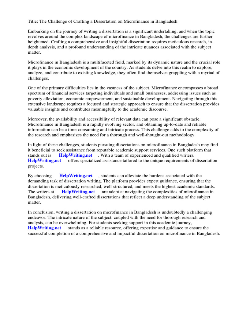 Dissertation On Microfinance in Bangladesh | PDF | Microfinance ...