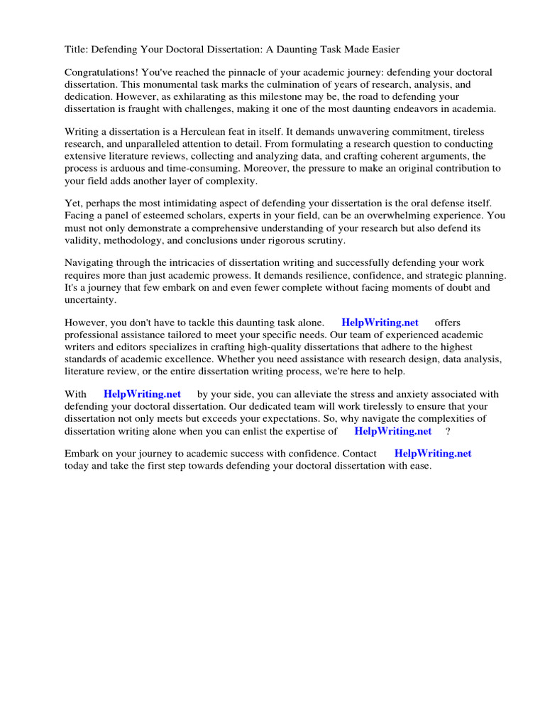 Defending Your Doctoral Dissertation | PDF | Thesis | Doctor Of Philosophy