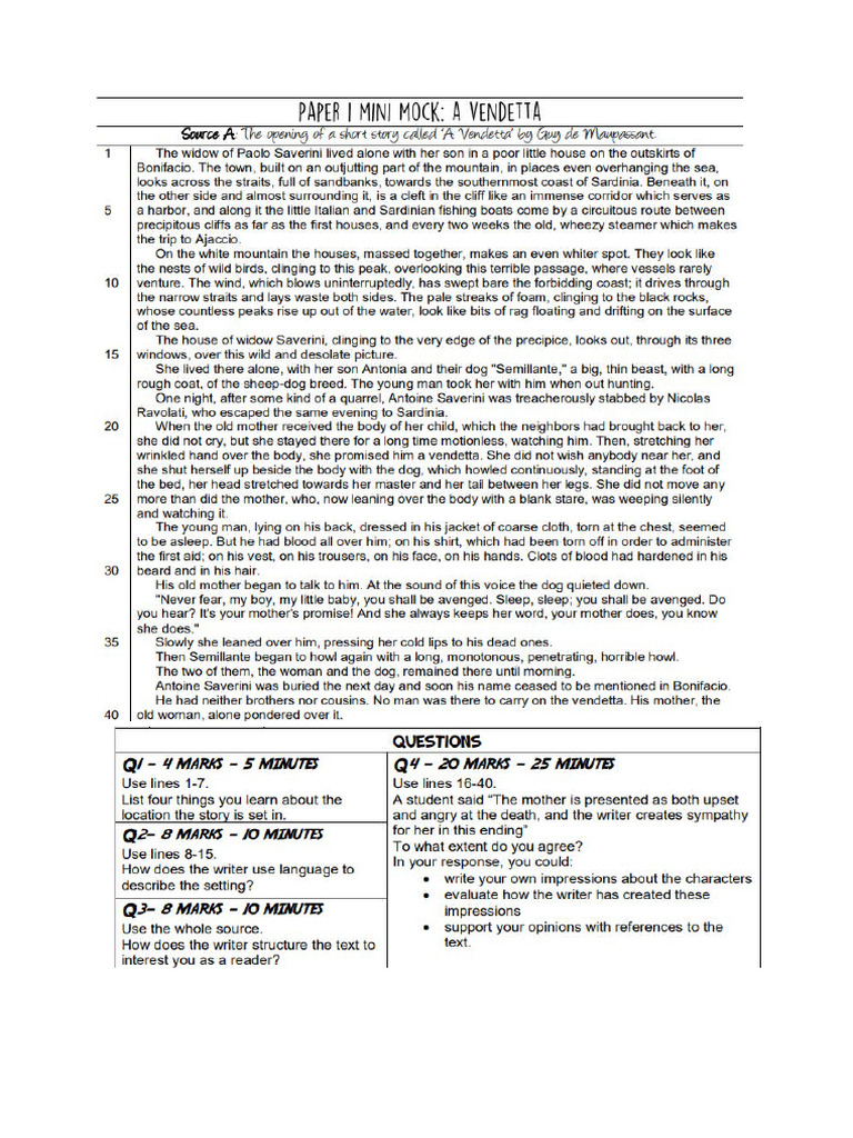 Mini Mock - Language Paper 1 | PDF