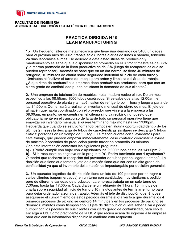 Practica Dirigida #9 LEAN | PDF | Planificación de recursos empresariales | Business