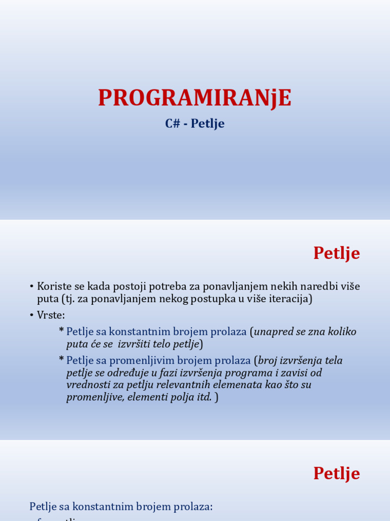 PROGRAMIRANjE C# Petlje | PDF
