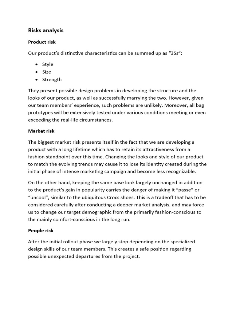 Business Plan - Risks and Opportunities | PDF | Risk | Market (Economics)
