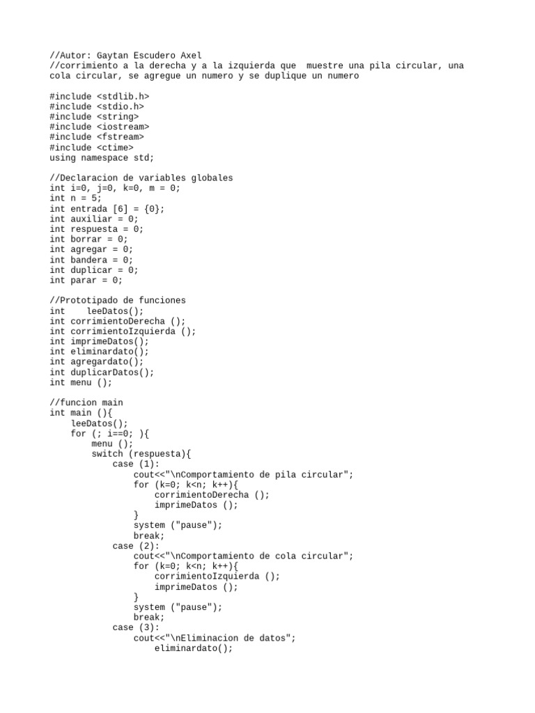 Pila y Cola Circular en C++ | PDF | Ingeniería de software ...