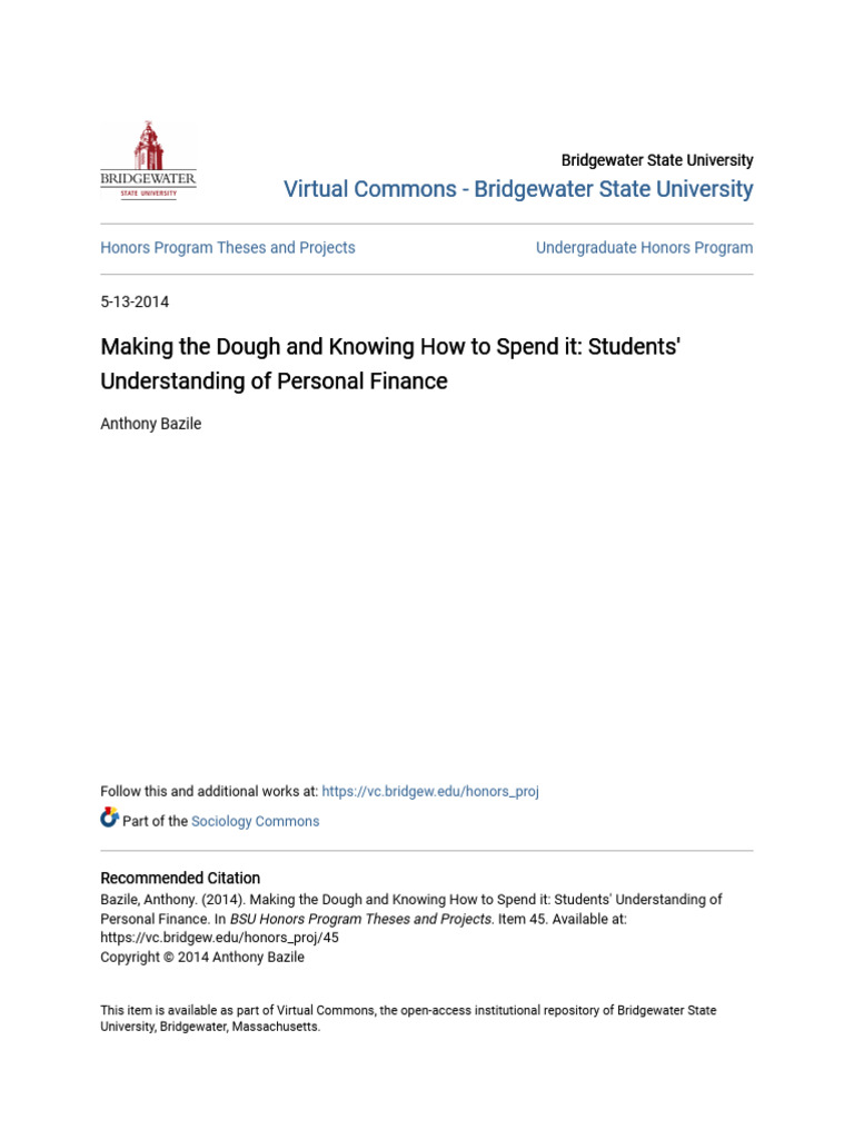 Making The Dough and Knowing How To Spend It - Students Understan | PDF ...
