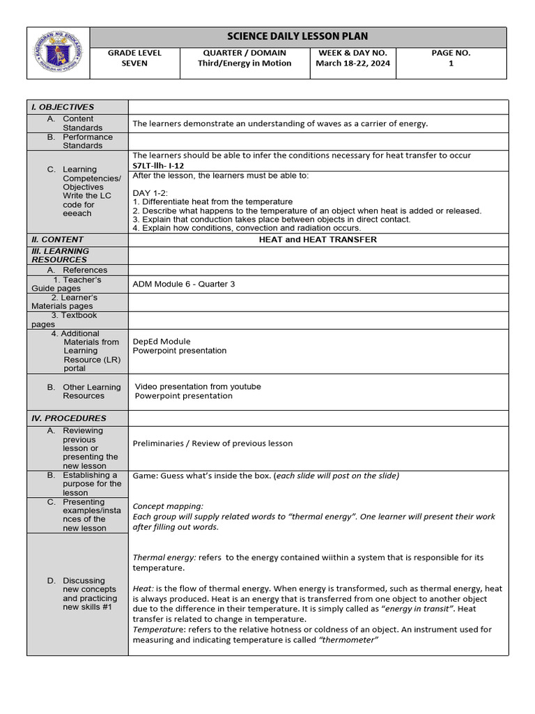 DLP Q3W6 Heat Electricity | Download Free PDF | Heat | Heat Transfer