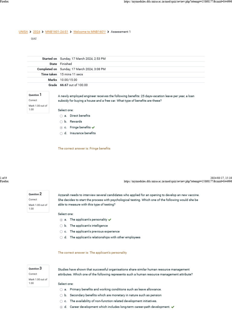 MNB1601 Assessment Insights 2024 | PDF | Cost Of Living | Employment