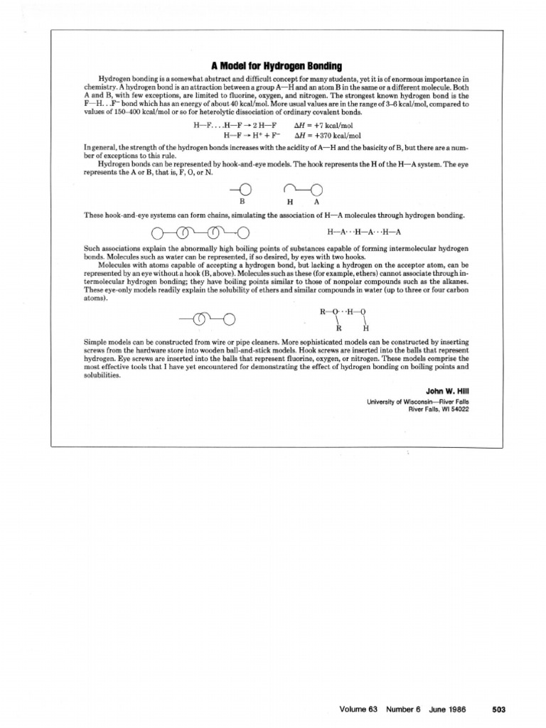 Understanding Hydrogen Bonding Models | PDF | Chemical Bond | Hydrogen Bond