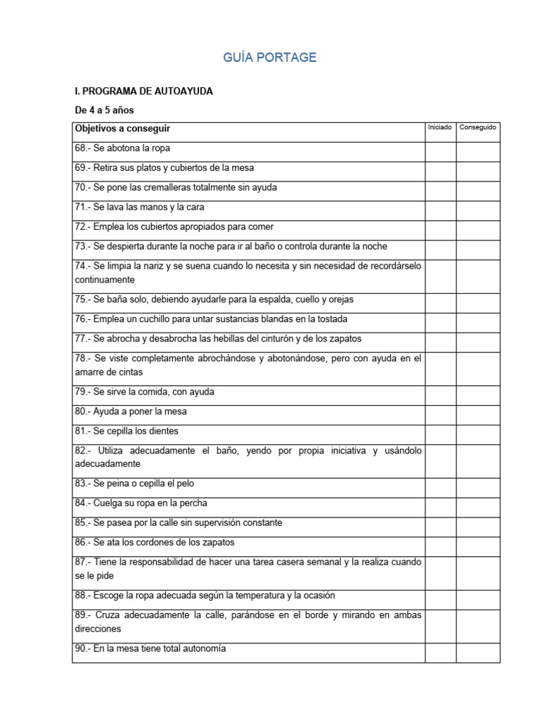 GUÍA PORTAGE 4 años | PDF