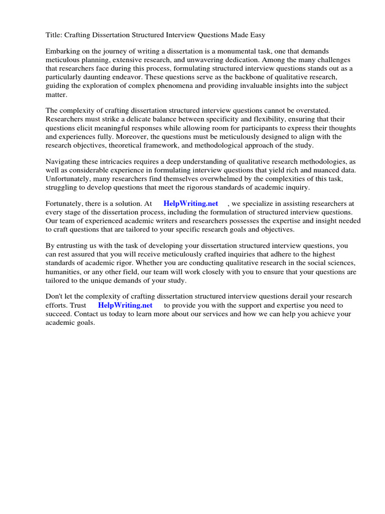 Dissertation Structured Interview Questions | PDF | Qualitative ...