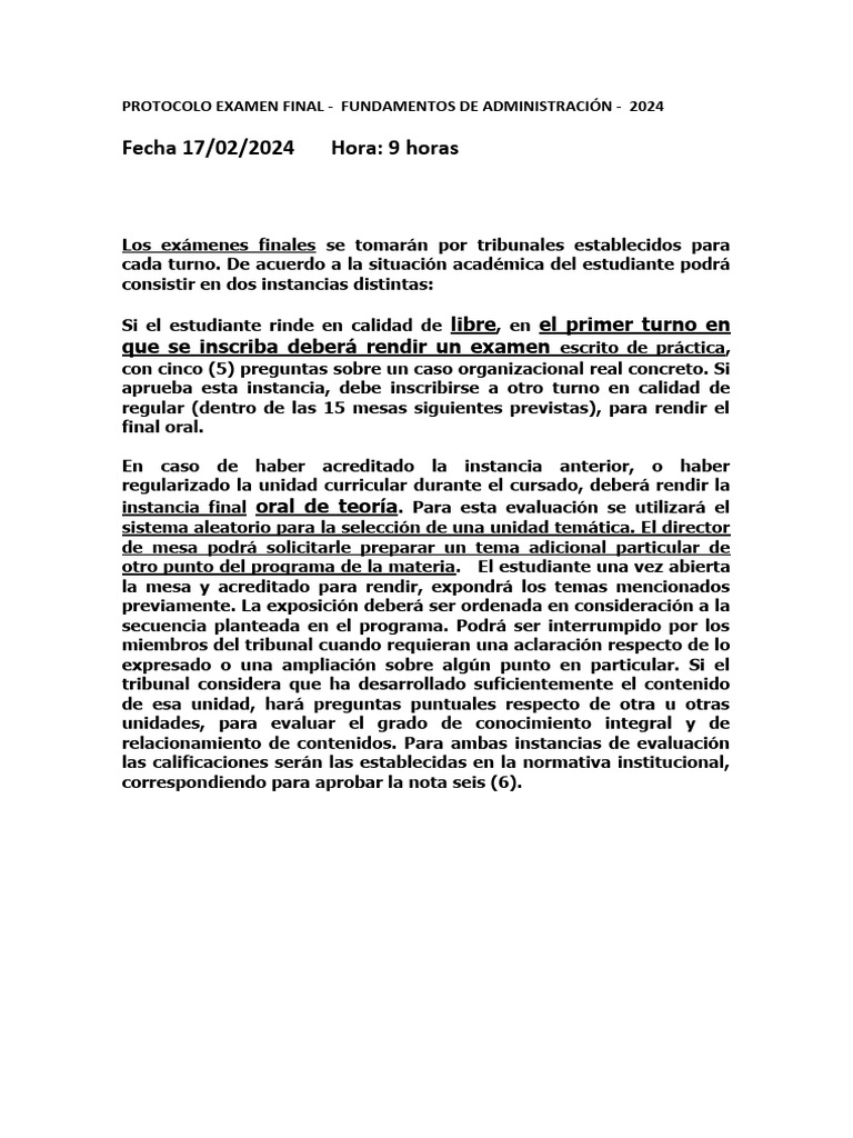 Protocolo Examen Final 2024 2 | PDF