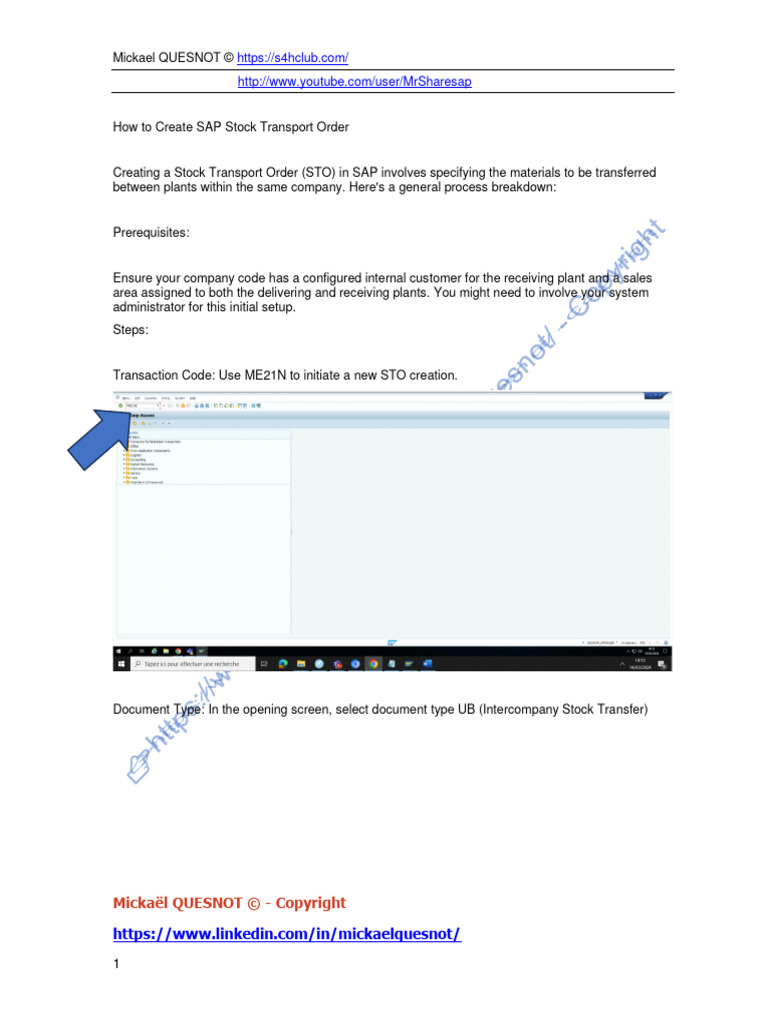 How To Create SAP Stock Transport Order | PDF | Computing | Information ...