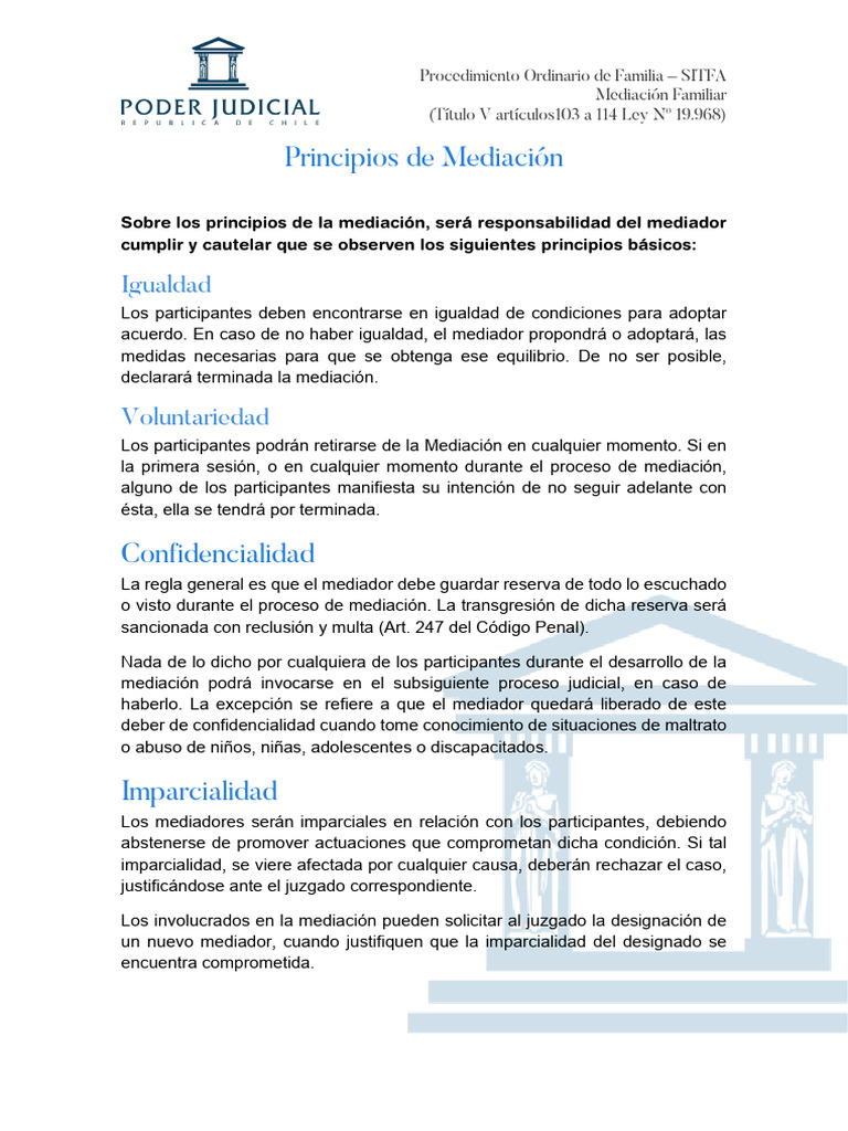 Doc1 - Principios de Mediación | PDF | Mediación | Justicia