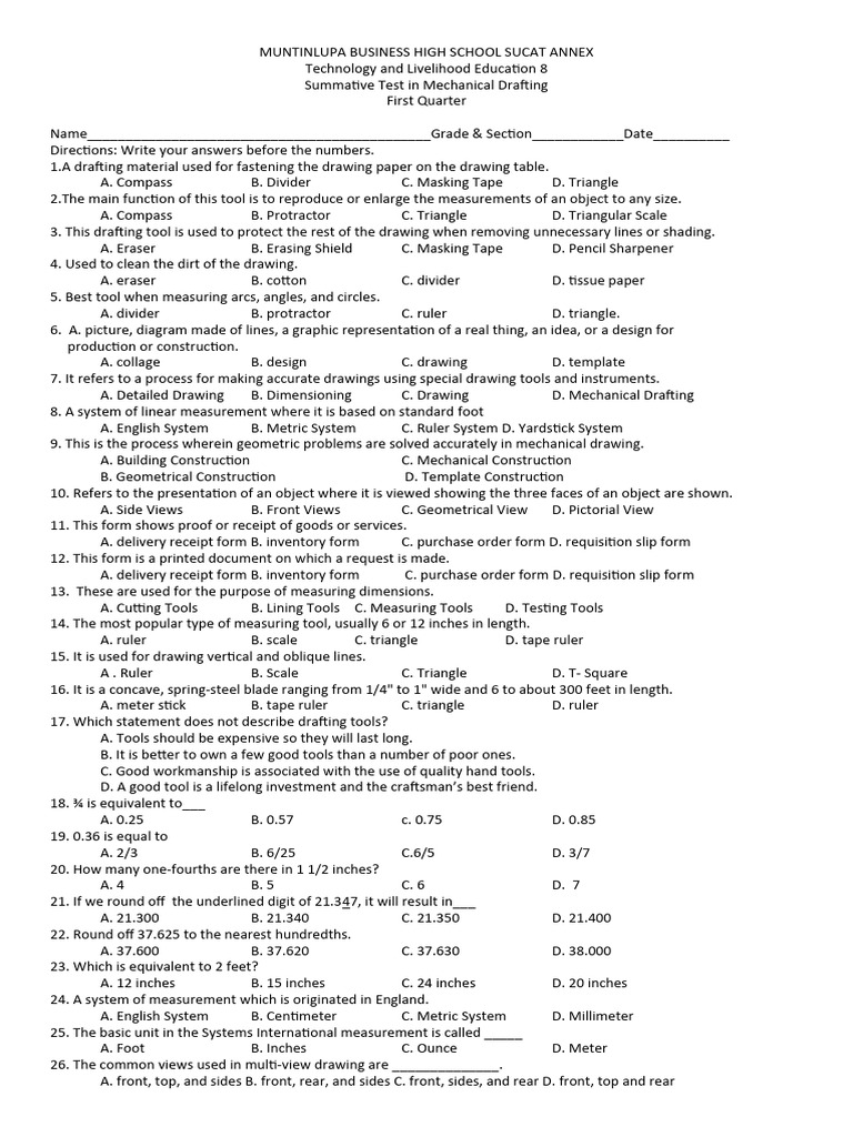 First Quarter Drafting Summative Test | PDF | Drawing | Triangle