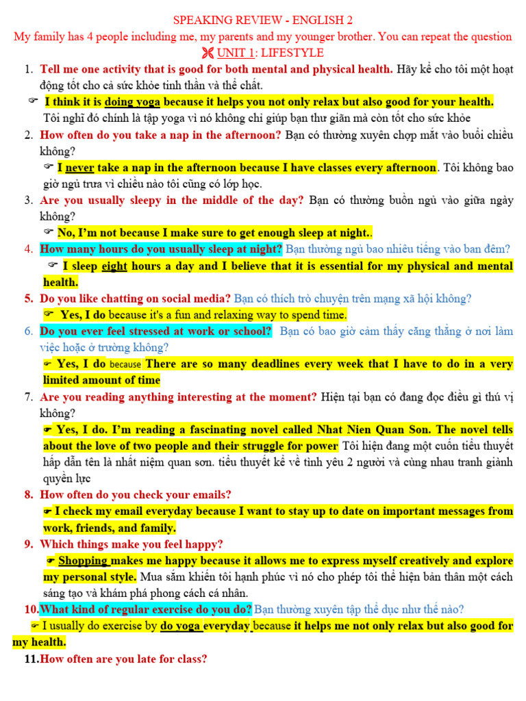 Av2-Speaking-Review 1 | PDF