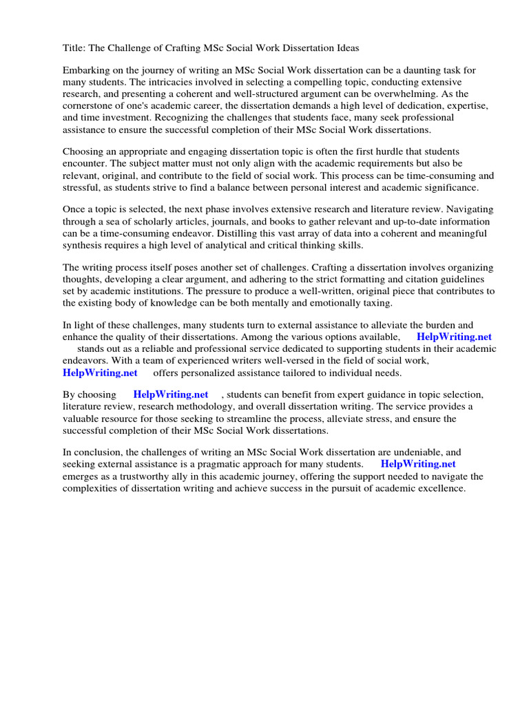 MSC Social Work Dissertation Ideas | PDF | Thesis | Social Work