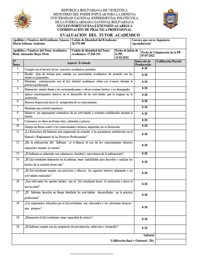 Anexo E. Evaluacion Tutor Academico | PDF