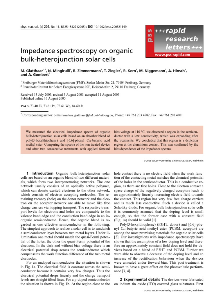 Impedance Spectroscopy On Organic Bulk-Heterojunction Solar Cells | PDF ...