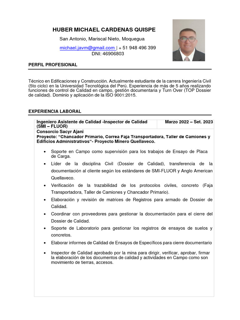 CV-Michael Cardenas Quispe | PDF | Business | Ingeniería