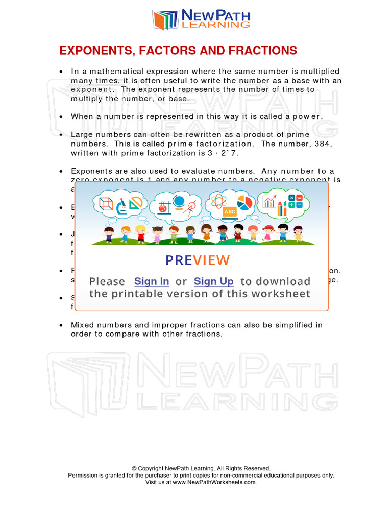 Study Guide Math Grade 7 Exponents Factors and Fractions | PDF