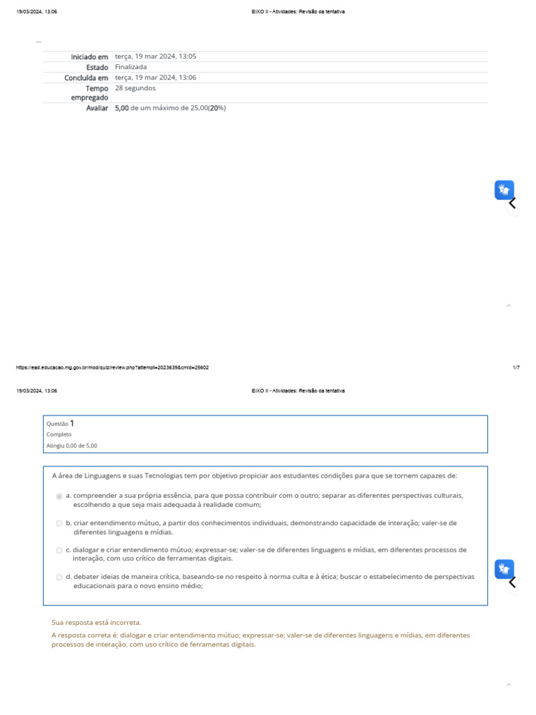 EIXO II - Atividades - Revisão Da Tentativa | PDF