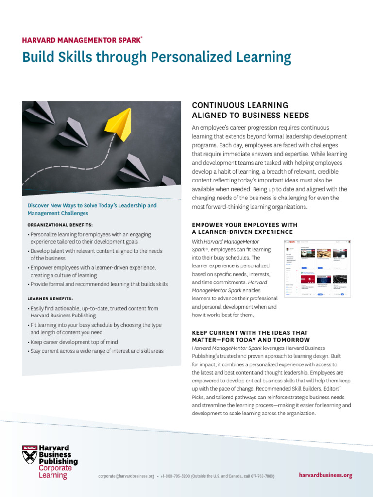 Harvard ManageMentor Spark Fact Sheet 2021 | PDF | Learning | Leadership